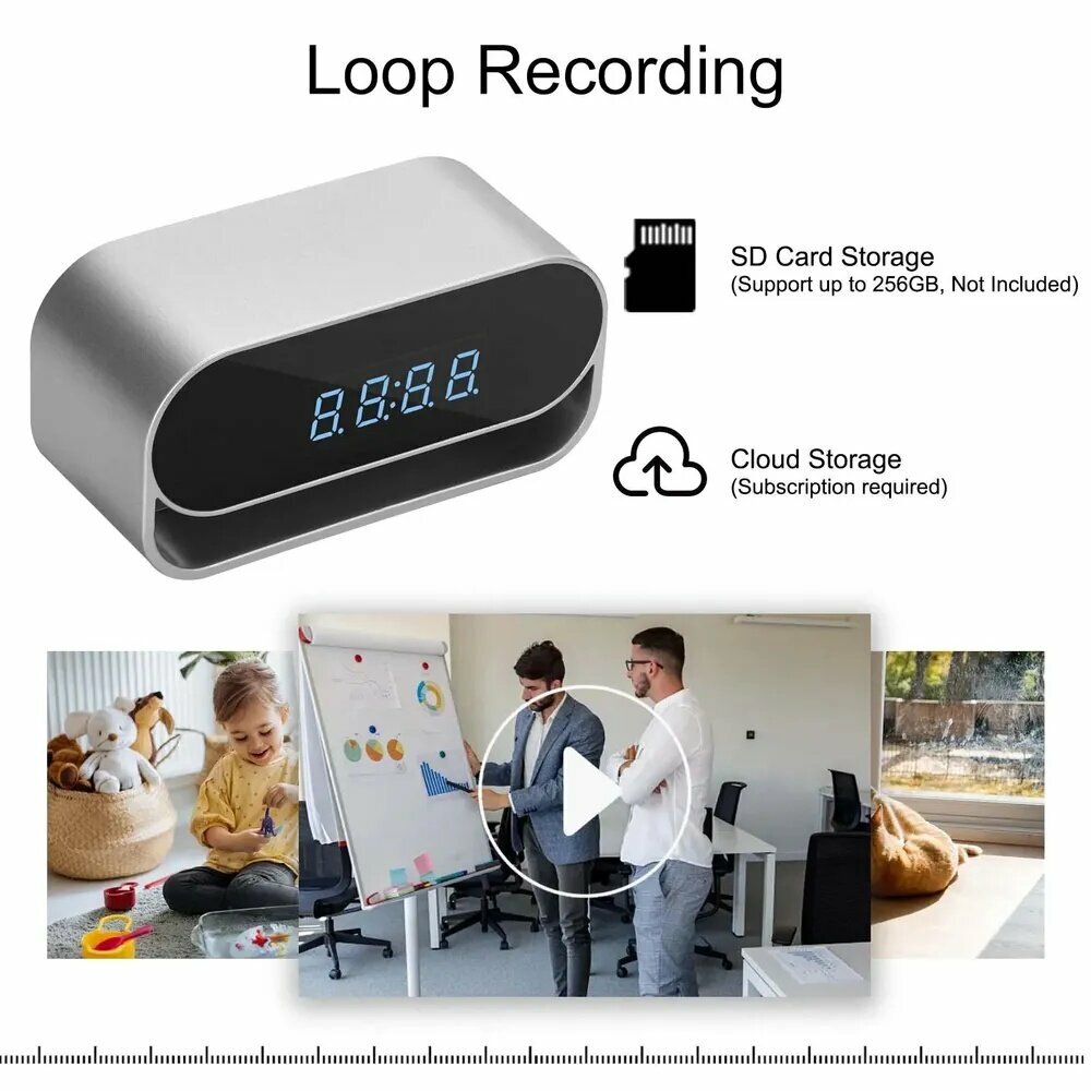 4K HD Camera Clock - Камера наблюдения с WiFi, ночным видением, обнаружением движения, дистанционным просмотром, записью, поддержкой приложений и питанием от батареи