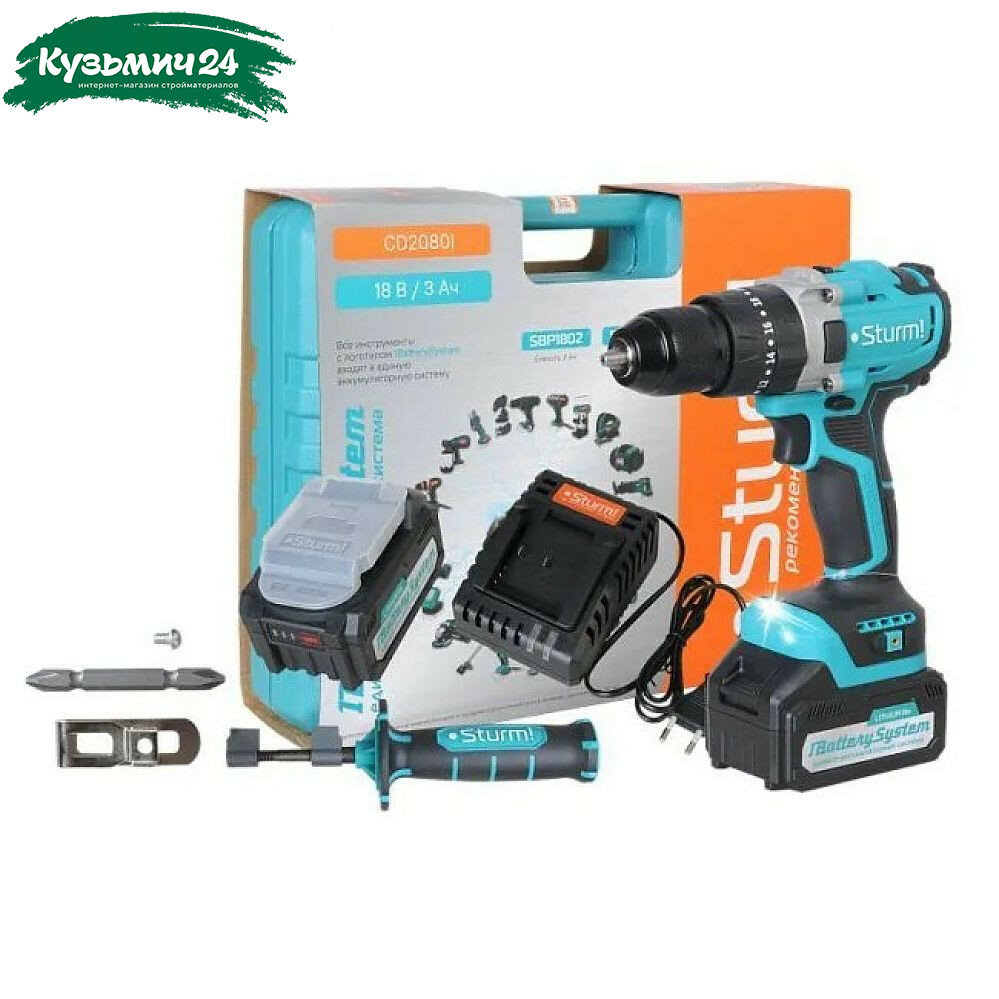 Аккумуляторный шуруповерт Sturm CD2080I, 18 В, 2 аккумулятора и зарядное устройство в комплекте, 1 шт.