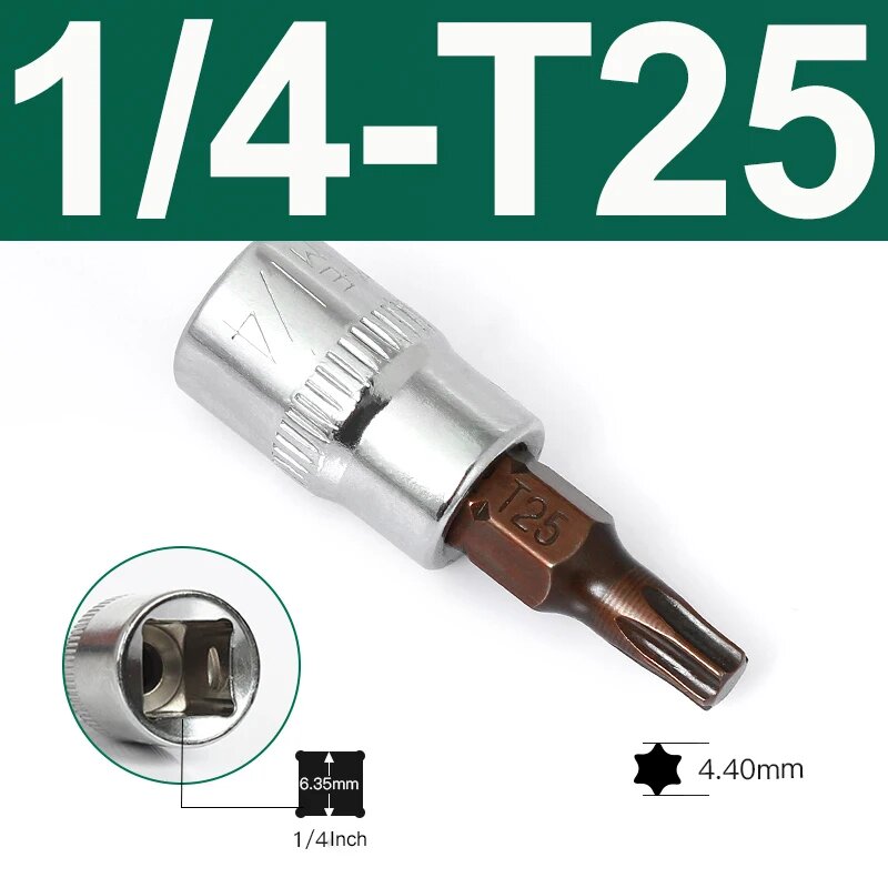 Насадки Torx Riesba 1/4 дюйма T8 T10 T15 T20 T25 T27 T30 T40 T45 T50 PH1 PZ1 H5 H6 H8 T25