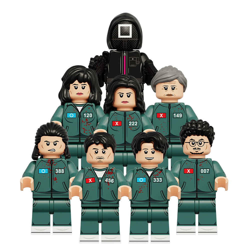 Сборные минифигурки <Игра в кальмара>: Сон Ги Хун и Надзиратель Квадрат в маске, совместимы с легo конструкторами,8 штук