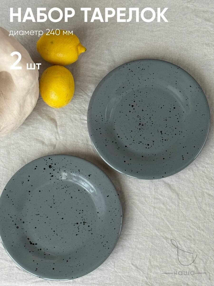 Набор тарелок фарфор, серые тарелки Chasha 2 шт диаметр 240 мм