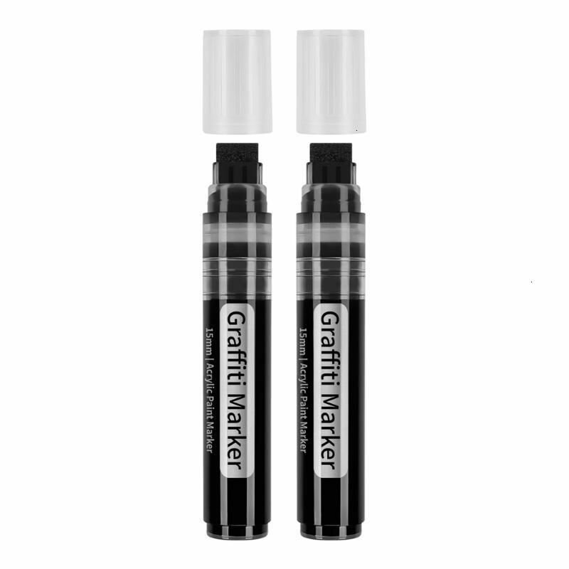 2 черно-белых двухцветных пигментных маркера на водной основе с плоским кончиком 15 мм-черный