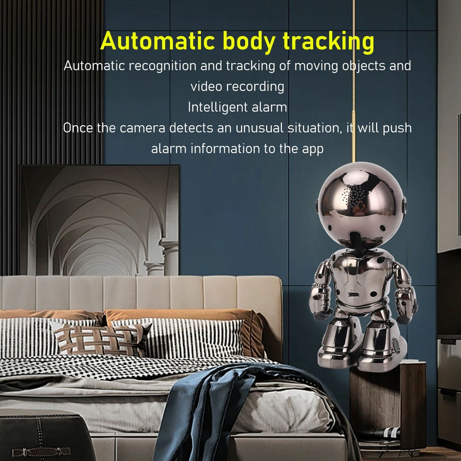 Робот-камера наблюдения 1080P HD с умным оповещением и автоматическим слежением за людьми. Поворот на 355 , запись на облако и TF-карту. Защита дома и офиса через приложение.