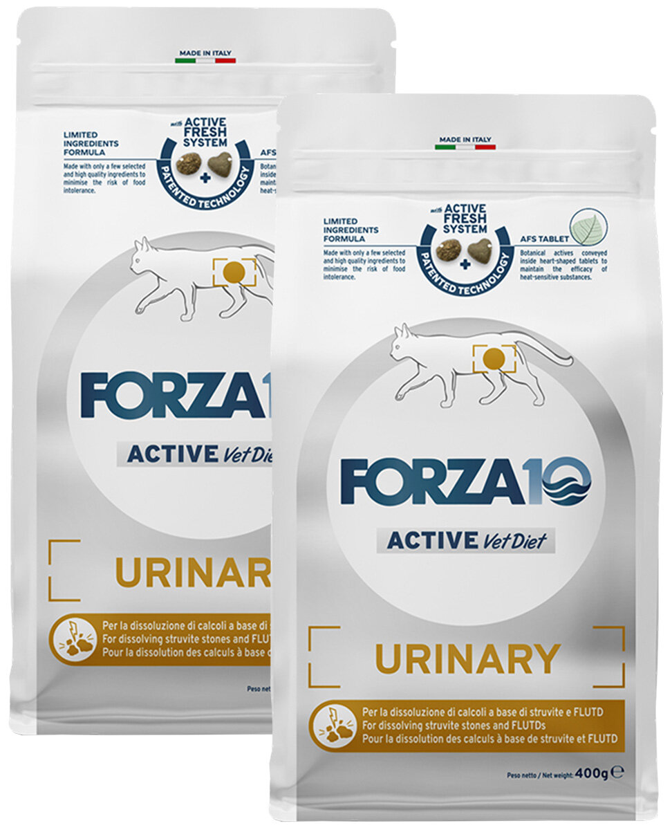 Корм сухой Forza10 Cat Active Vet Diet Urinary для взрослых кошек при мочекаменной болезни, 0,4 кг х 2 шт