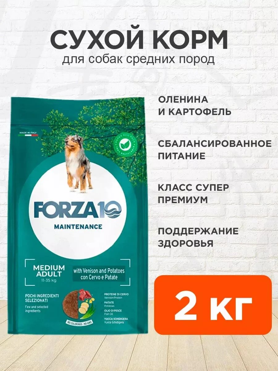 Корм сухой Forza10 Dog Maintenance Adult Medium для взрослых собак средних пород с олениной и картофелем, 2 кг