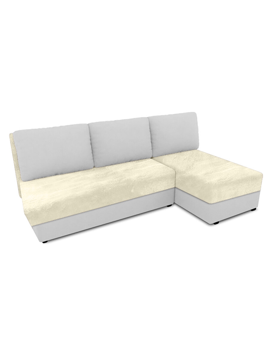 Чехол на угловой диван евро-книжку без подлокотников Бруклин молочно-бежевый, стрейчевый велюр, Виктория Хоум Декор