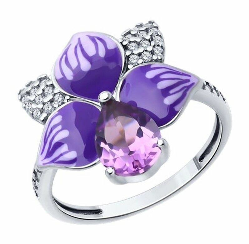 Кольцо, серебро, 925 проба, эмаль