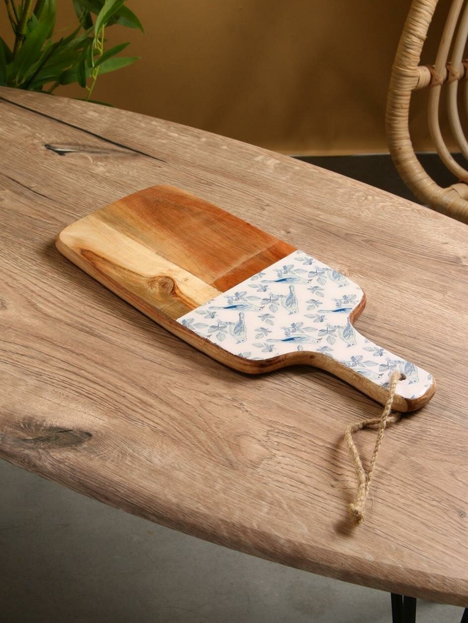 Доска разделочная прямоугольная «Синие птицы», 41×18 см, дерево манго