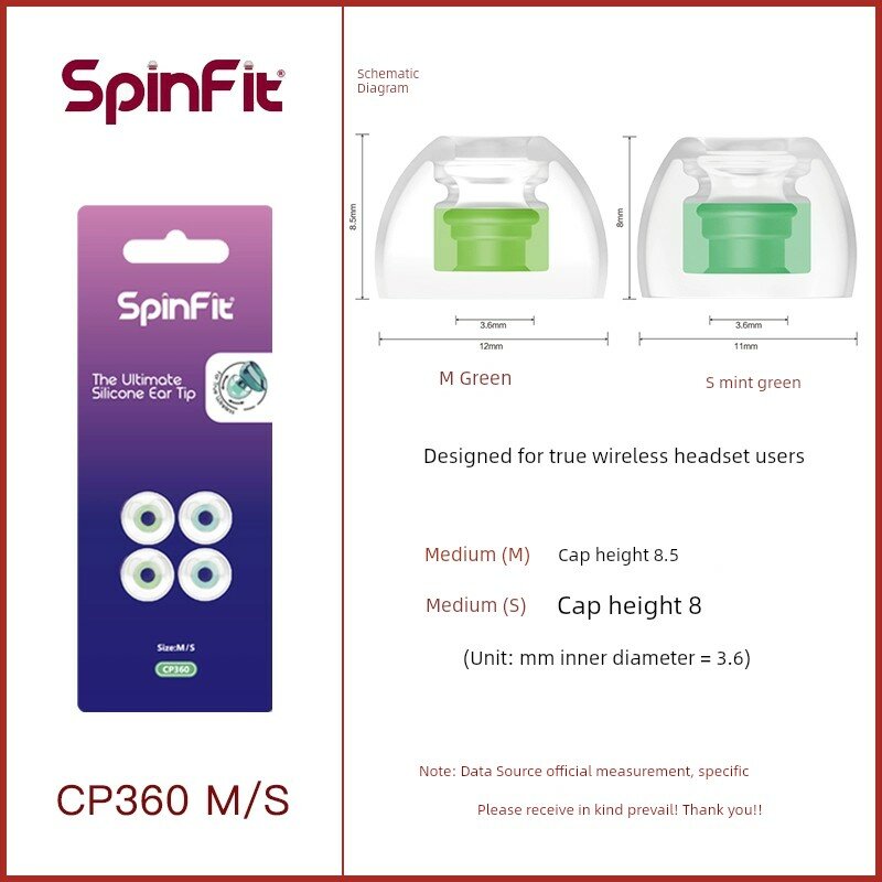 Силиконовые вкладыши SpinFit для наушников AirPods, беспроводные, CP360/100+145/800/W1, круглые, с улучшенным звуком