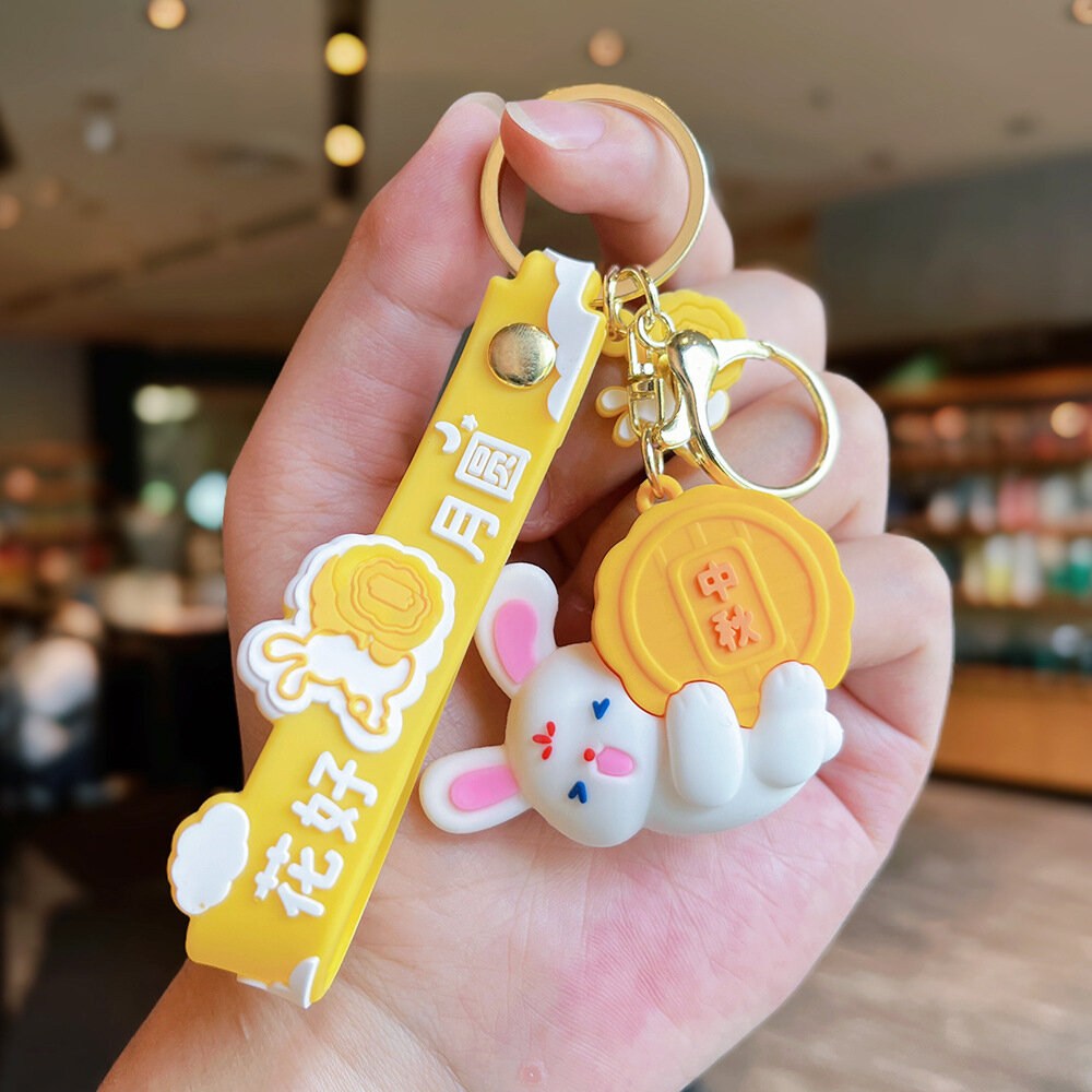 Брелок в виде китайского дракона к Празднику середины осени, мультяшная силиконовая кукла-марионетка для автомобиля, подвеска для рюкзака, подвеска к Празднику середины осени, белый кролик к Празднику середины осени.