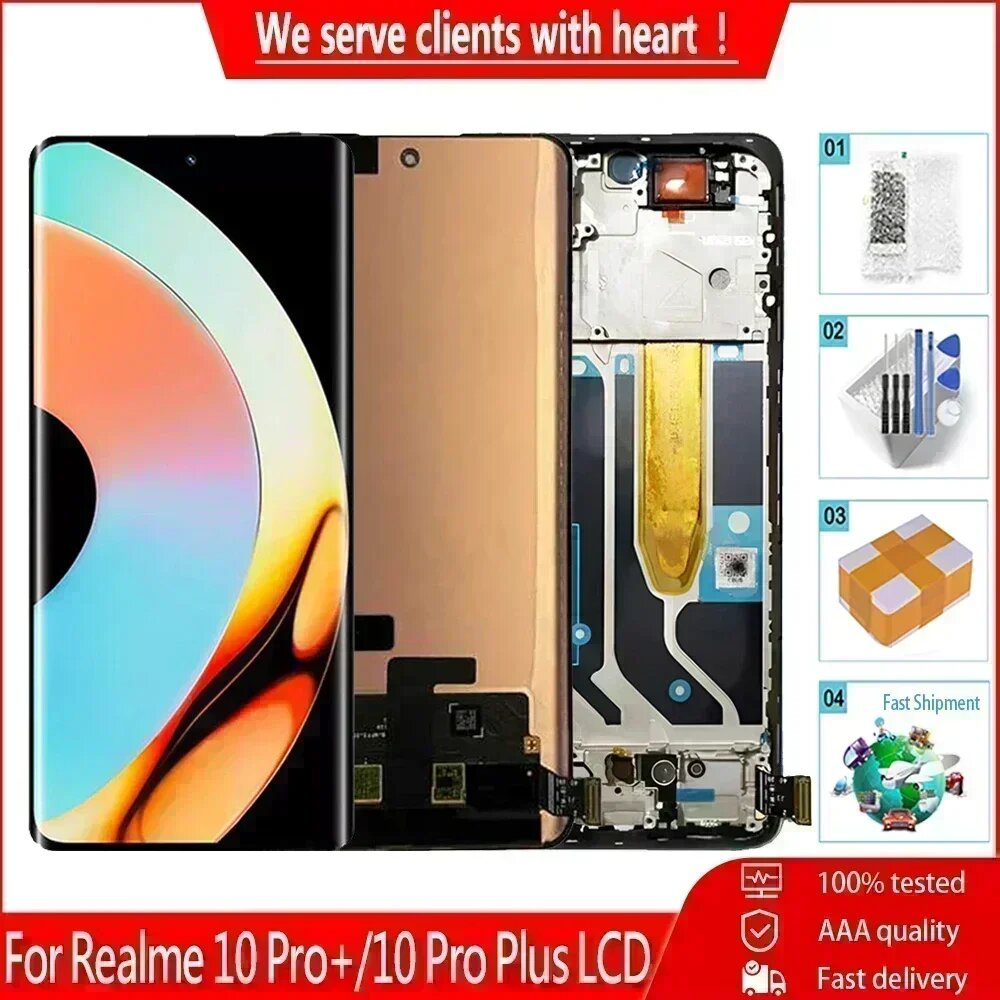 6,7 "оригинальный ЖК-дисплей для Realme 10 Pro +, сменный преобразователь сенсорного Black No Frame