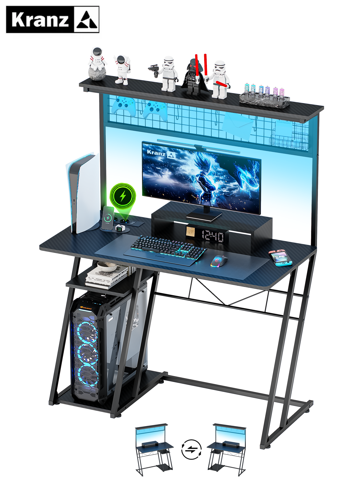 Игровой стол Kranz, с отделением для системного блока, черный,