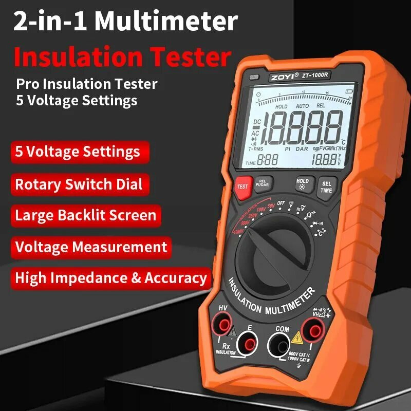 ZOYI ZT-1000R 2 в 1 цифровой мегомметр мультиметр изоляционного сопротивления тестера 1000В