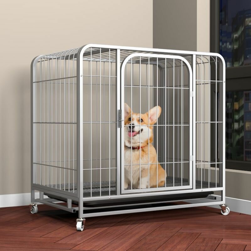Большая клетка для собак Большая собачья клетка для собак среднего размера с туалетом Серебристая*жирная зашифрованная