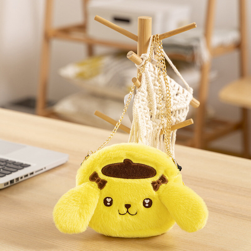 Мягкий плюшевый кошелек для монет/телефона с мультяшным рисунком, модная и повседневная маленькая сумочка для девочек, универсальная сумка на цепочке, сумка через плечо/кроссбоди в новом стиле.