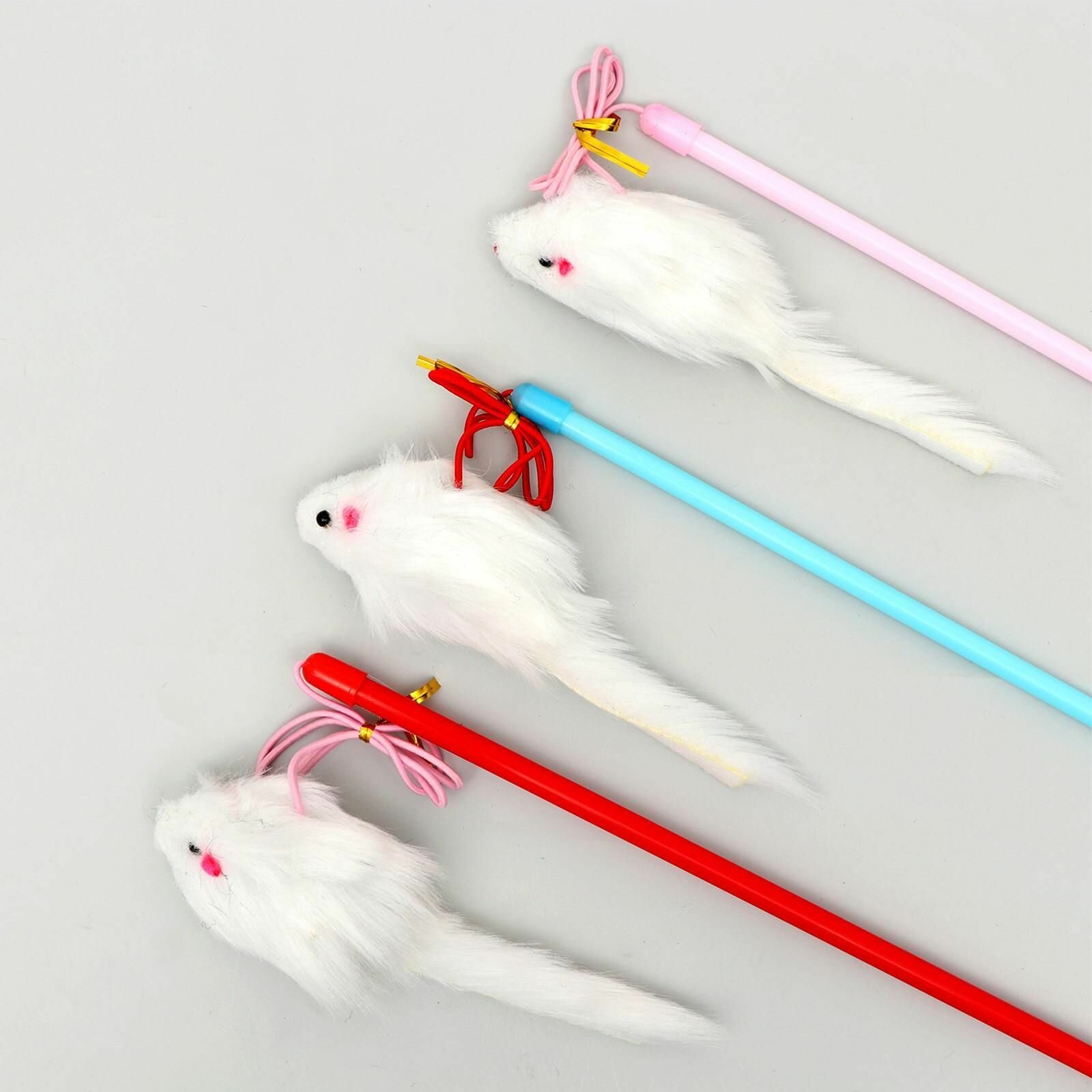 Дразнилка-удочка с серой мышью для кота, палочки микс
