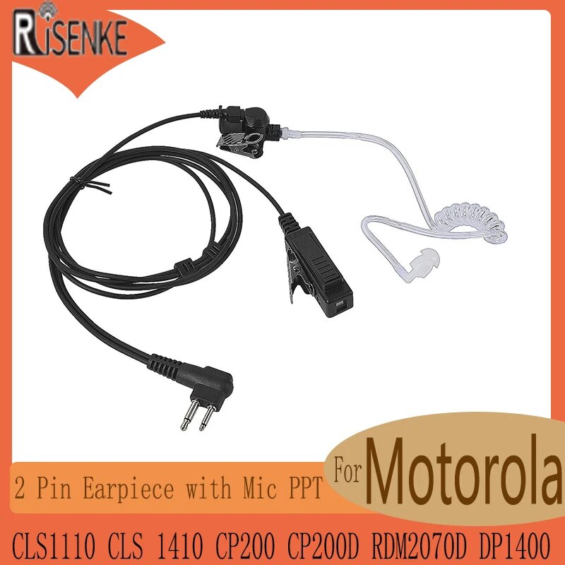 RISENKE-Walkie Talkie-гарнитура для Motorola, радио 2-контактный наушник с микрофоном PPT, CLS1110, CLS 1410, CP200, CP200D, RDM2070D, DP1400