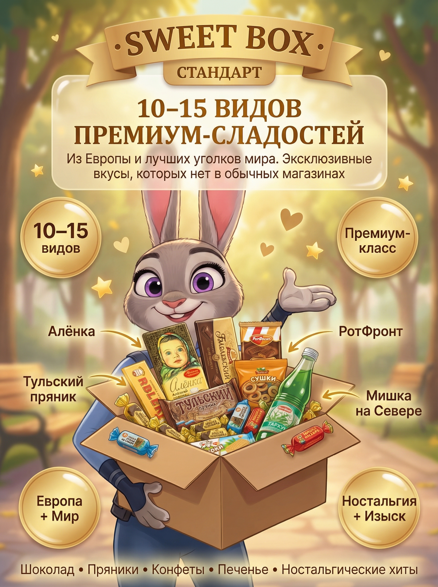 Сладкая коробка "Sweet Box", шоколад, мармелад, печенье, редкие десерты