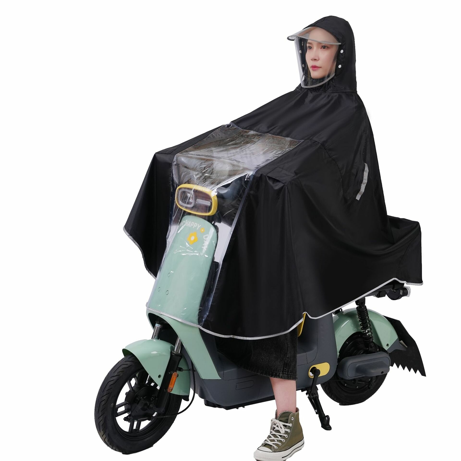 Дождевик для электросамоката, утолщенный и удлиненный, с чехлом для ног, из оксфордской ткани, с отражающим дождевиком и видимой приборной панелью для электросамоката на одного человека