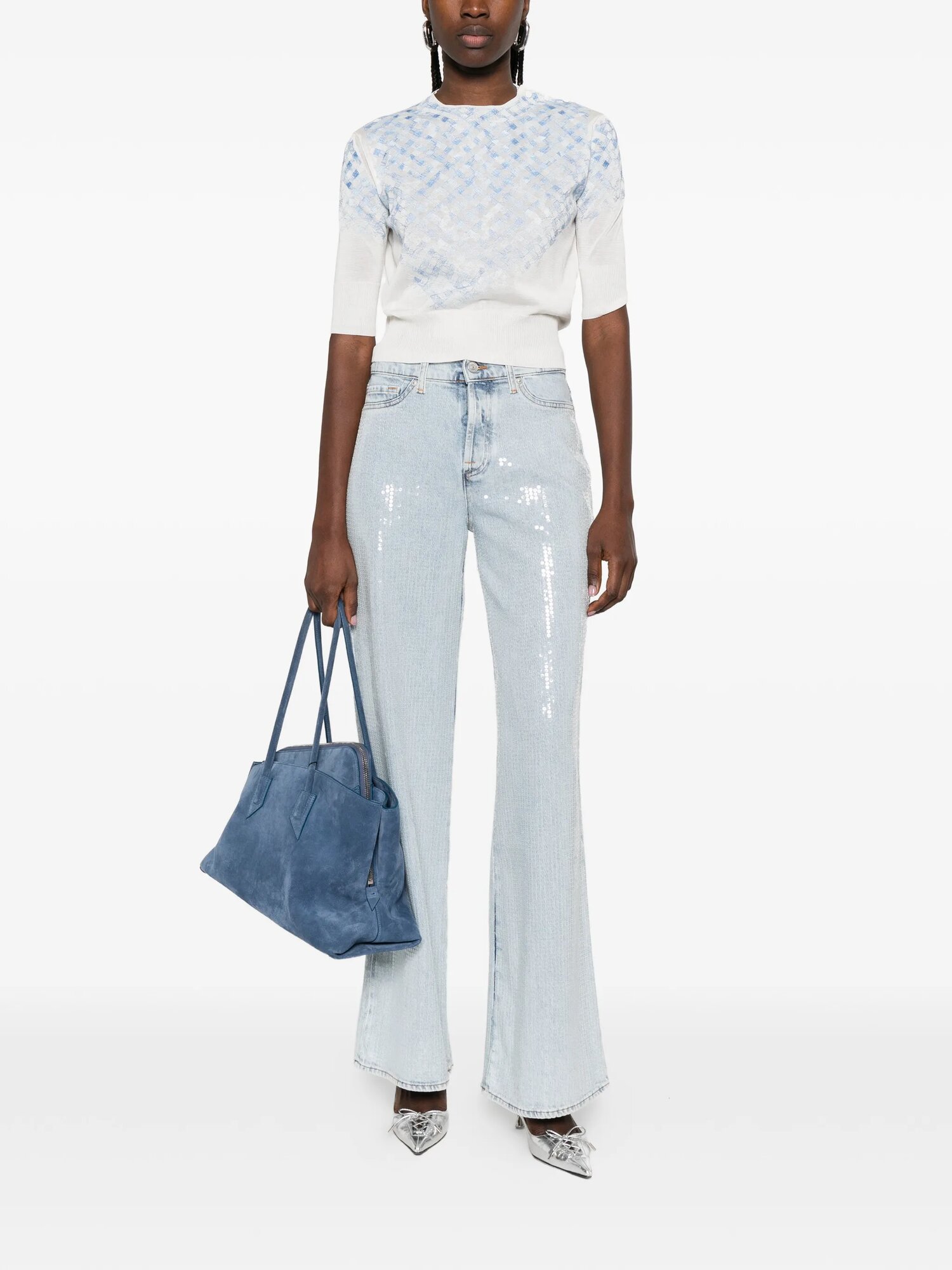 Футболка Ermanno Scervino Geometric T-shirt, размер S, бежевый/белый — фото 1
