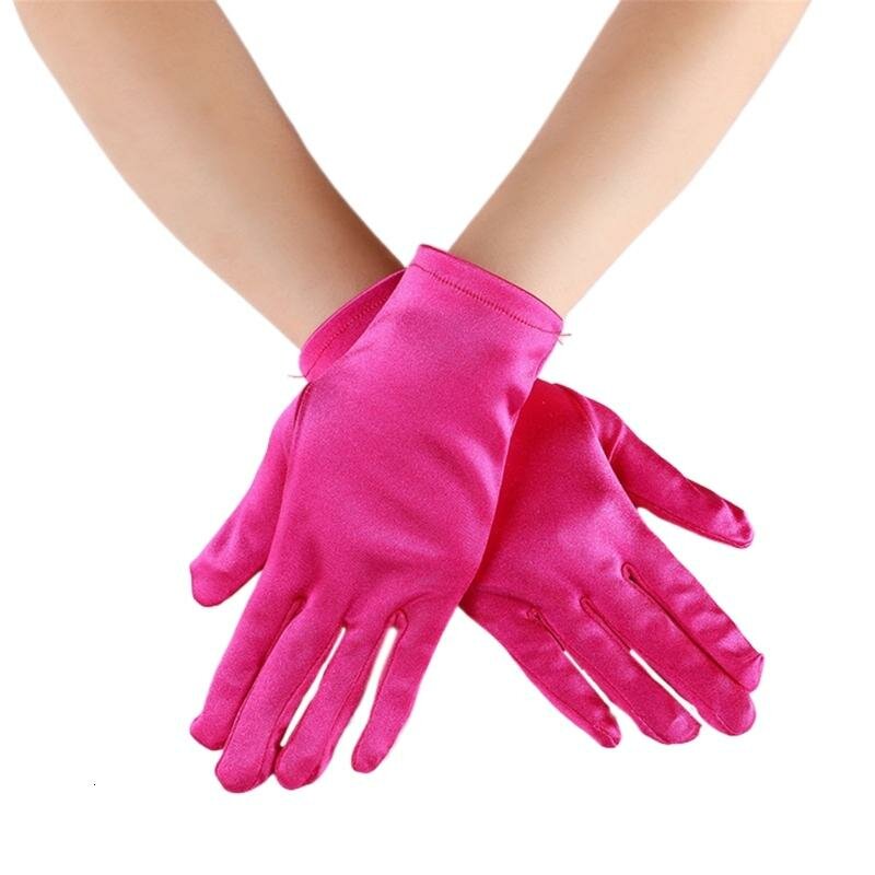 Короткие атласные перчатки из эластичного атласа-красный