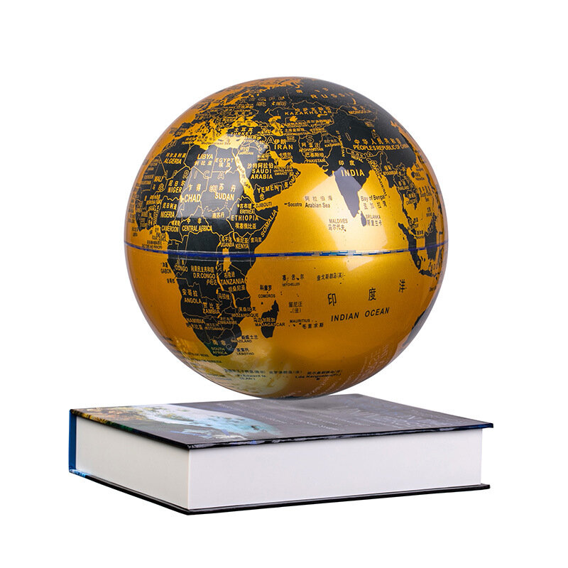 6-дюймовый золотой глобус с книжной подставкой, магнитная левитация и ночная подсветка, декоративный аксессуар для офиса