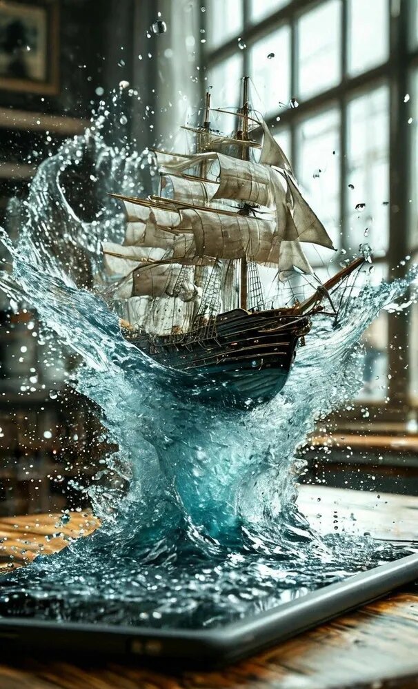 Алмазная Мозаика "Корабль Под Парусами На Волнах" 40x50 См Алмазная Вышивка / Картина Стразами Подарков / Украшения