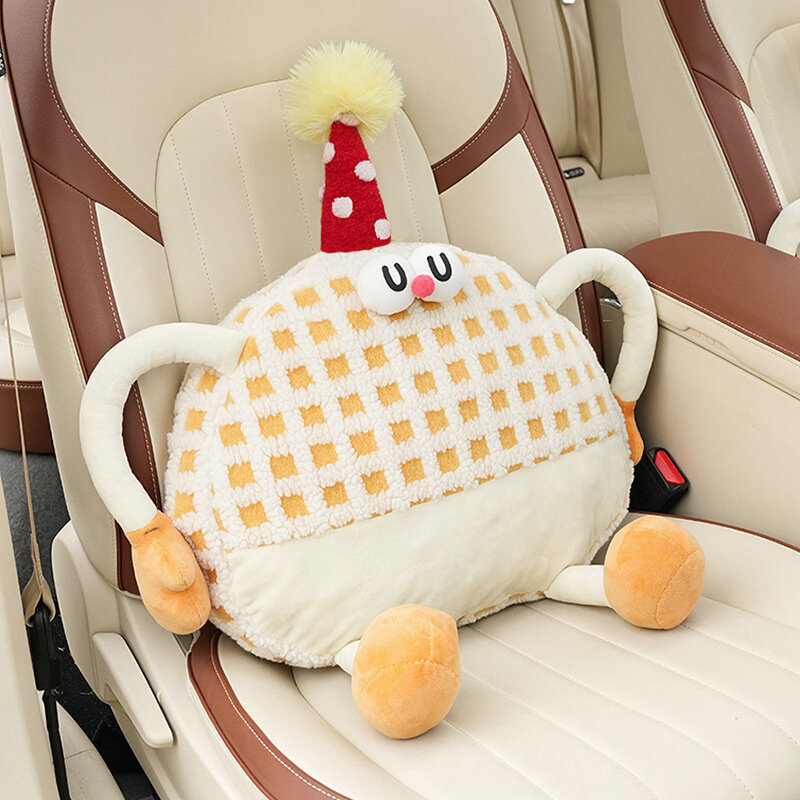 Подушка для шеи в виде мультяшного автомобиля, милая подушка для поддержки поясницы в машине, мягкая и удобная подушка для спинки сиденья, аксессуары для салона автомобиля.