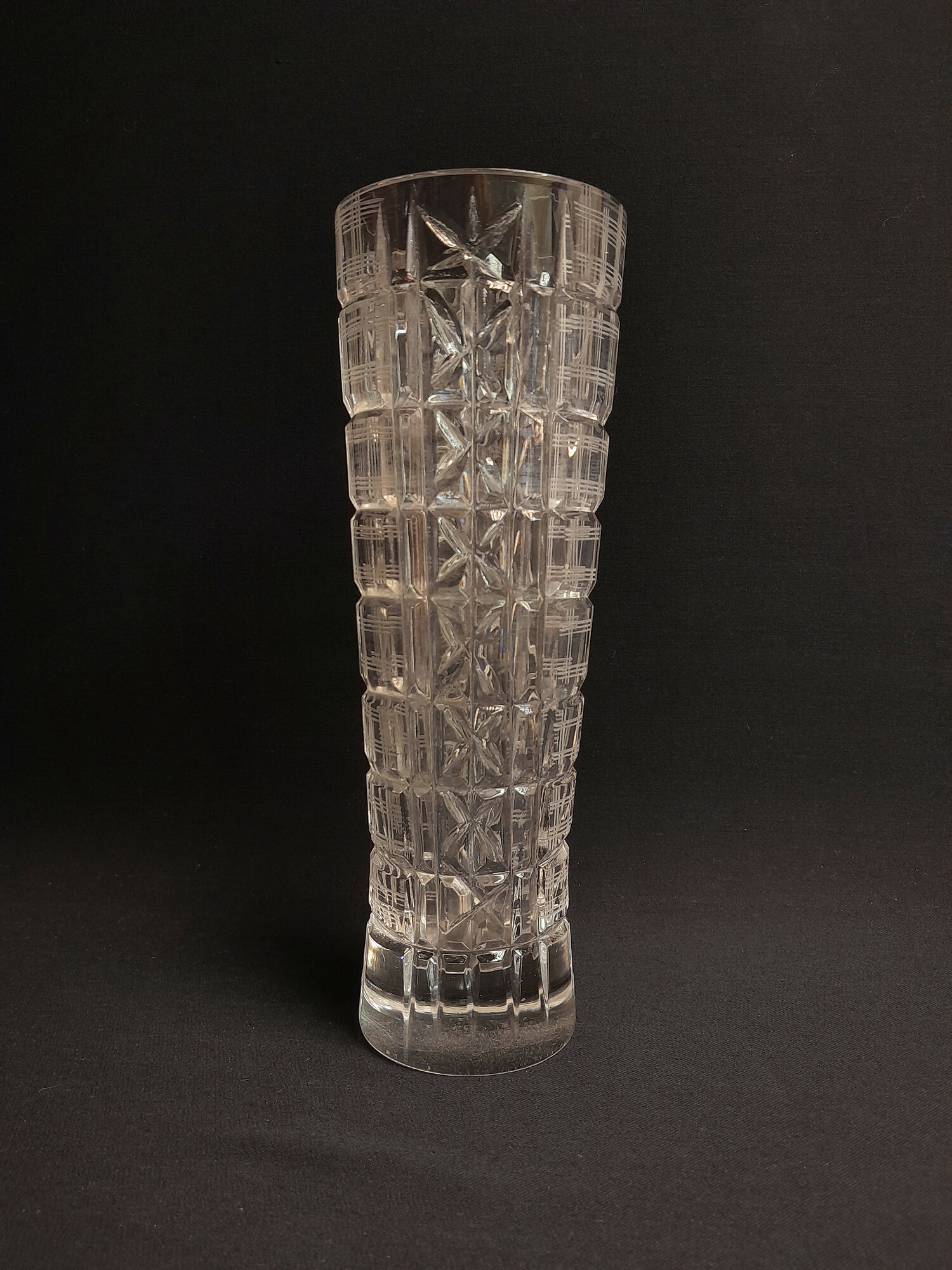 Ваза для цветов с рельефным геометрическим узором, хрусталь, дефект винтаж СССР, 1970-1990