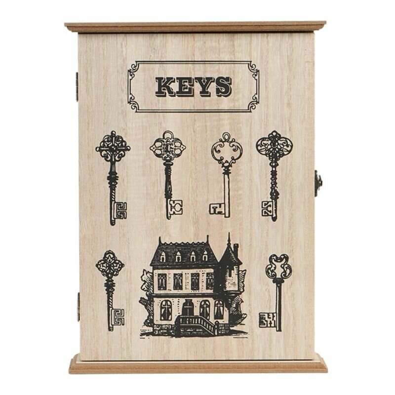 Настенный деревянный ящик для хранения ключей в комнате-черный с рисунком
