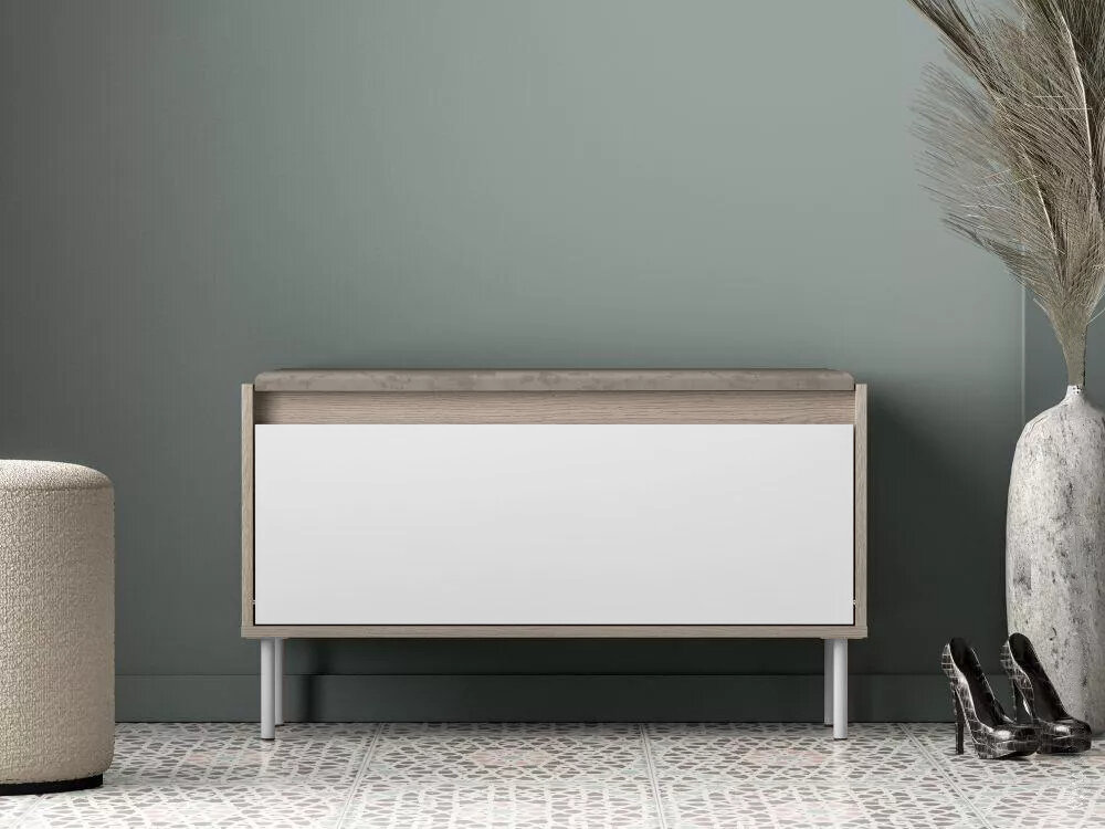 Обувница Джени 05 Белый Снег 8685 BS Дуб Сонома Светлый 3025 PR NOW 90x34x55 см, Дом мебели для вас