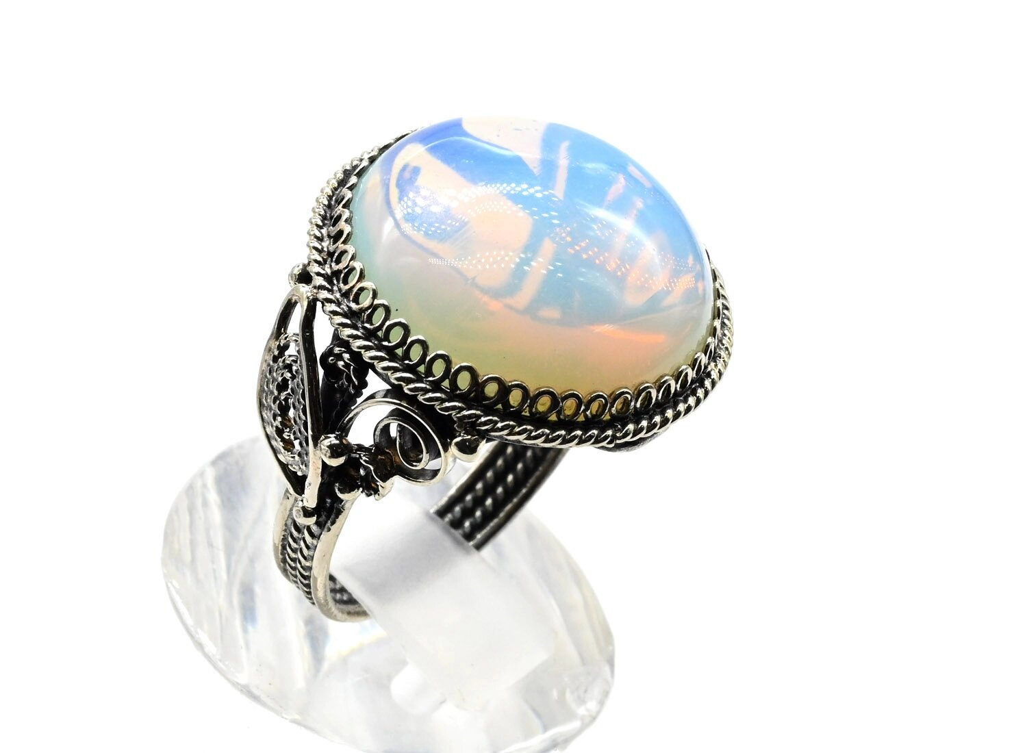 Кольцо, лунный камень синтетический, лунный камень