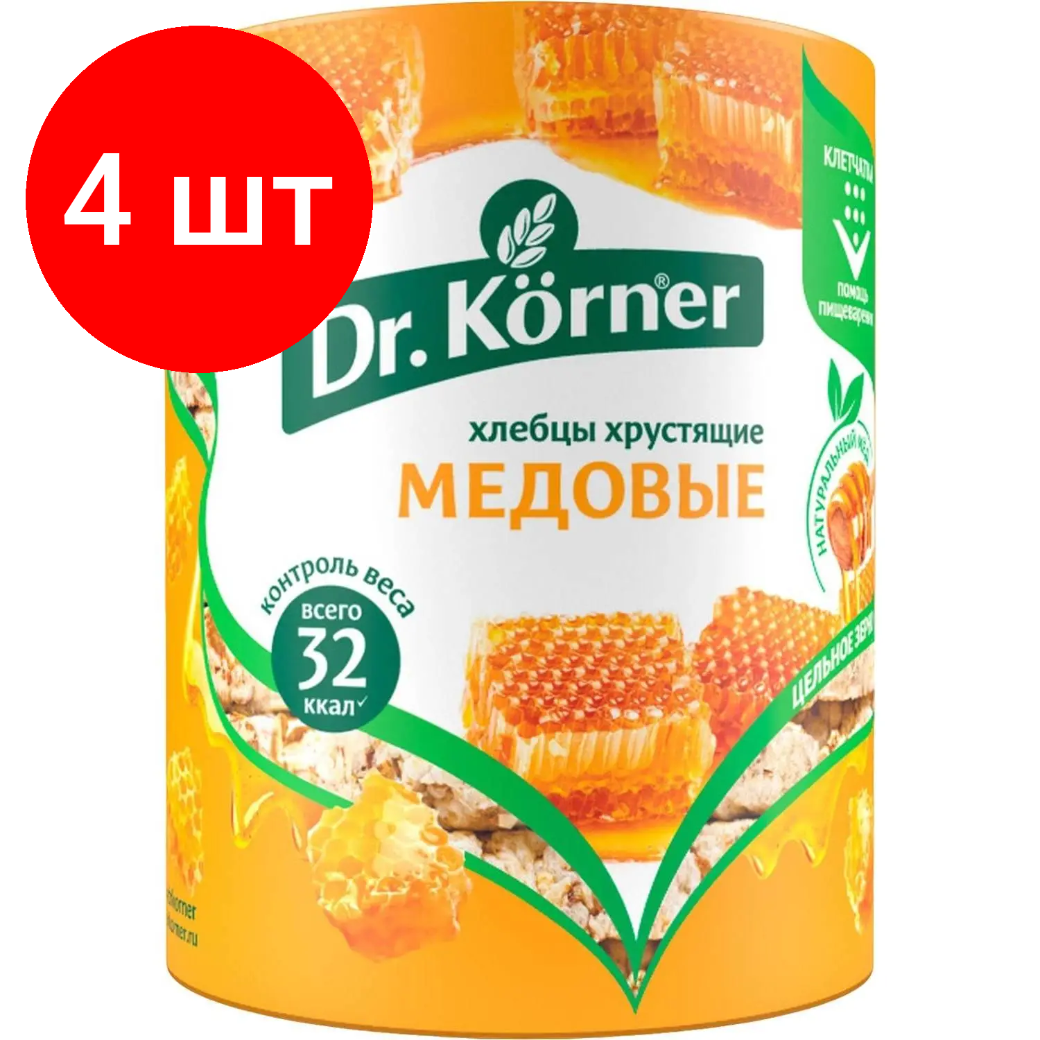 Комплект 4 штук, Хлебцы хрустящие Злаковый коктейль медовый Dr.Korner 100 гр