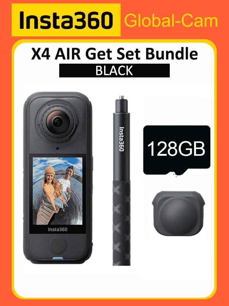 Kамера Insta360 X4 Air Get-Set Bundle, 8K/6K 360° кинематографическое видео H.265, 29 МП Фотографии