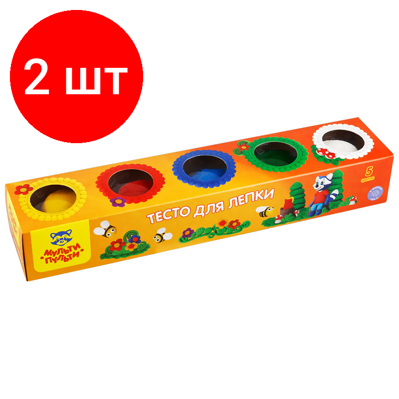 Комплект 2 шт, Тесто для лепки Мульти-Пульти "Енот на пасеке", 05 цветов*90г, картон