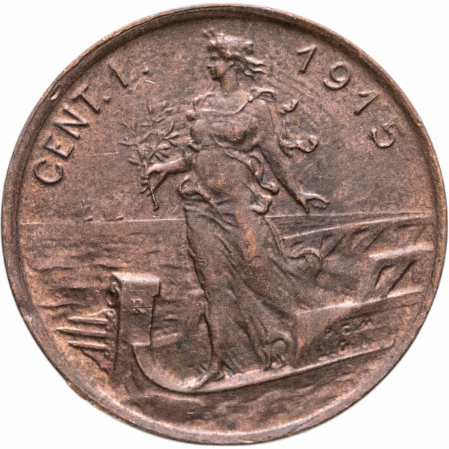 Италия 1 чентезимо centesimo 1915, Бронза, в сохранности AU