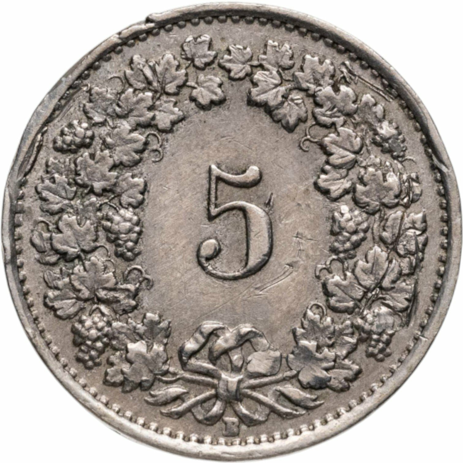 Швейцария 5 раппенов 1928, Мельхиор медь-никель, в сохранности VF-XF