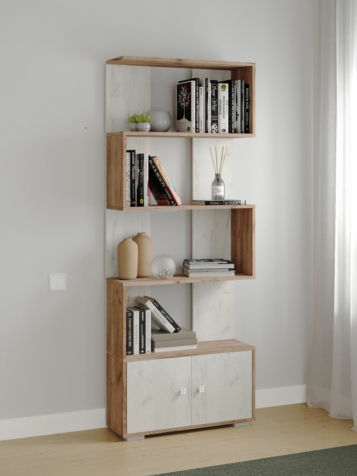 Стеллаж Ромео-2 700х1800х250 (дуб крафт табачный/дуб крафт белый) тэкс