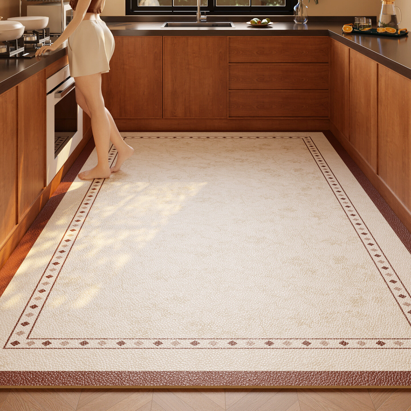 Кухонный коврик в американском ретро стиле, моющийся и устойчивый к пятнам кожаный коврик, нескользящий, маслостойкий, легко чистится, коврик для ног без стирки