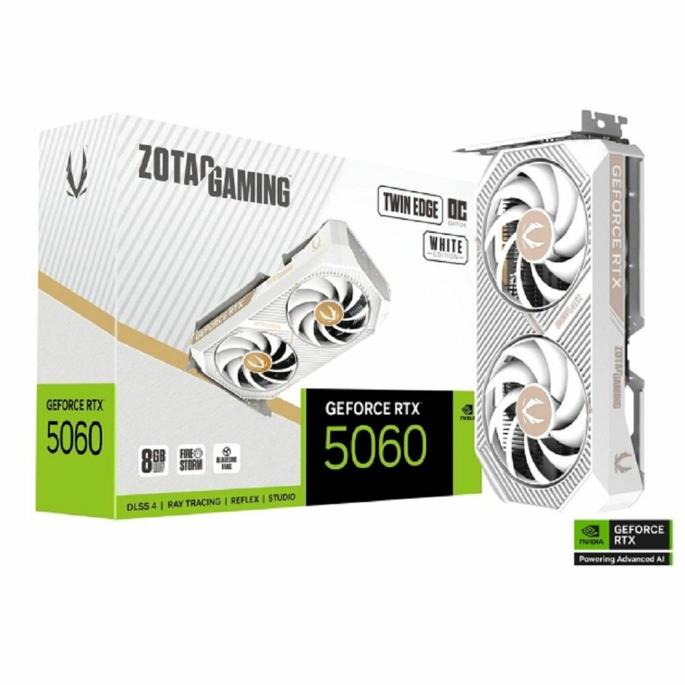 Zotac Видеокарта GAMING GeForce RTX 5060 Twin Edge OC White Edition 8GB GDDR7 128bit 2280 2527MHz 3 DP HDMI 2 FAN ZT - B50600Q - 10M RTL
