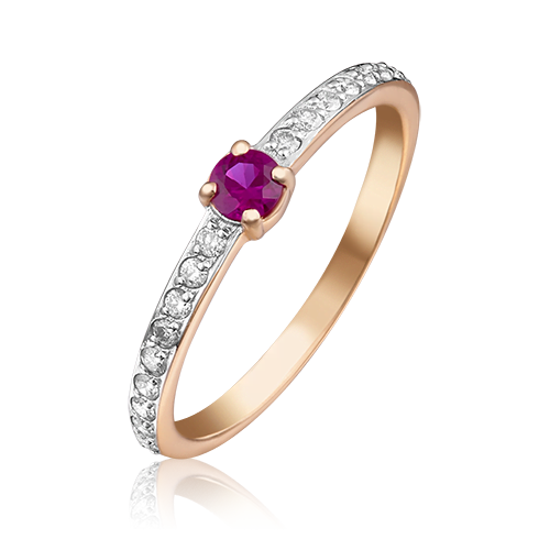 Кольцо, красное золото, 585 проба, рубин, бриллиант