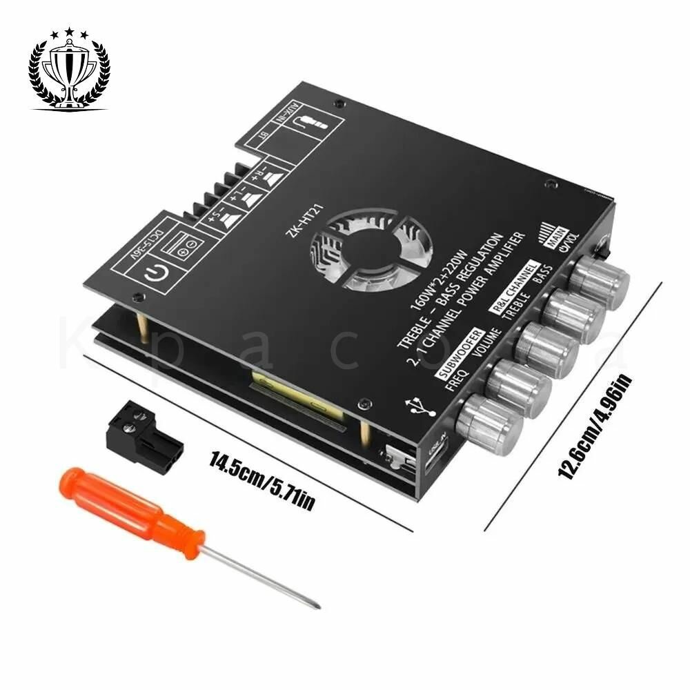 GM Модуль цифрового усилителя мощности Bluetooth ZK-HT21, 2,1 канала, TDA7498E с интенсивными высокими и низкими тонами, около 145*126*28 мм