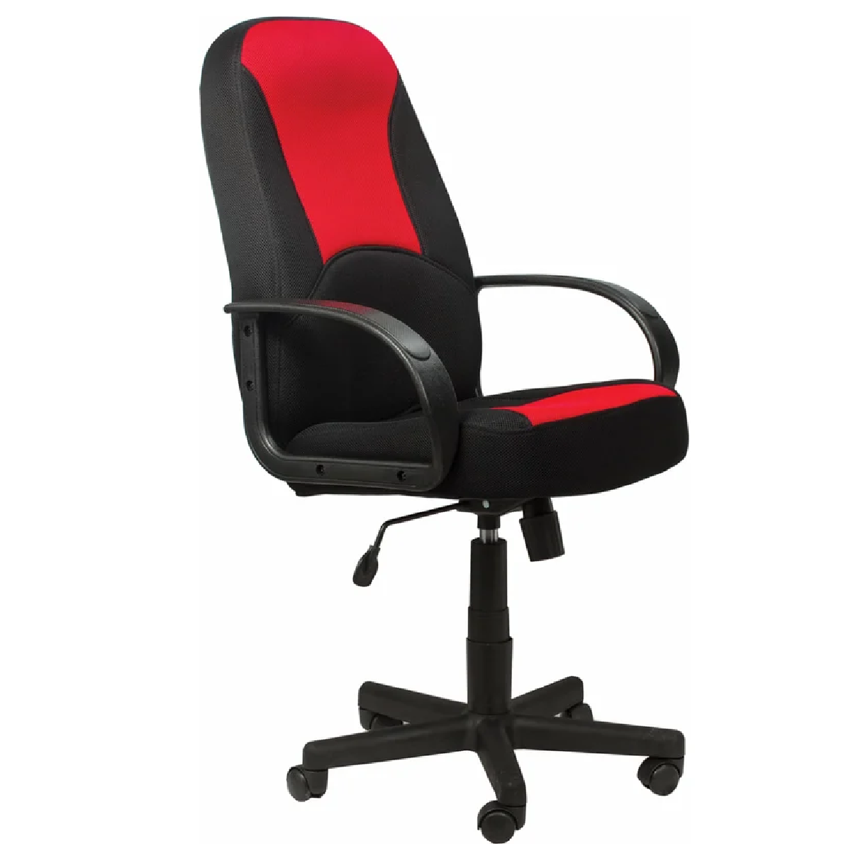 Кресло офисное BRABIX City EX-512 (531408), с подлокотниками, кожзам, ткань, черный/красный