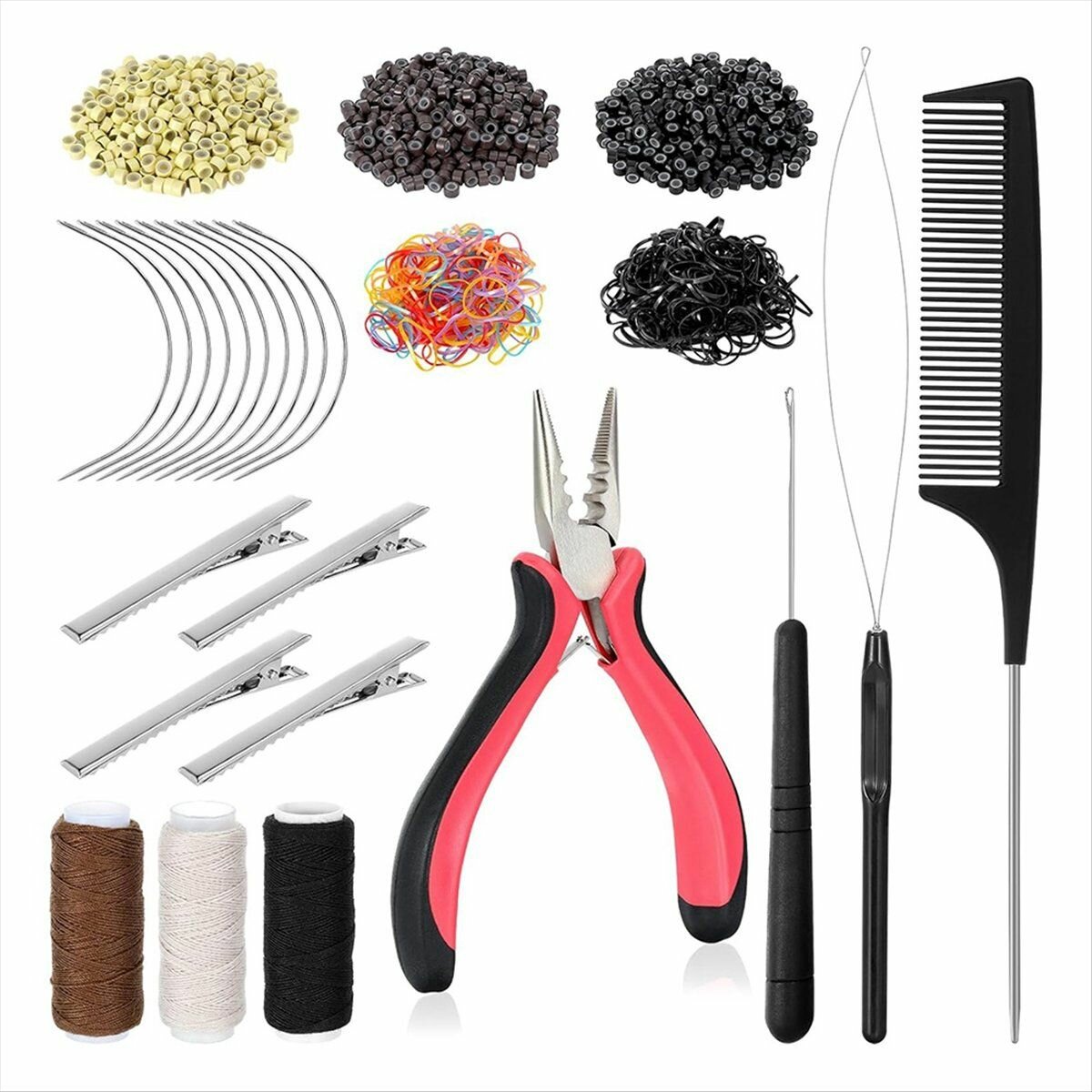 Набор Инструментов Для Наращивания Волос, 600 Микроколец С Силиконовым Покрытием, 1 Щипцы