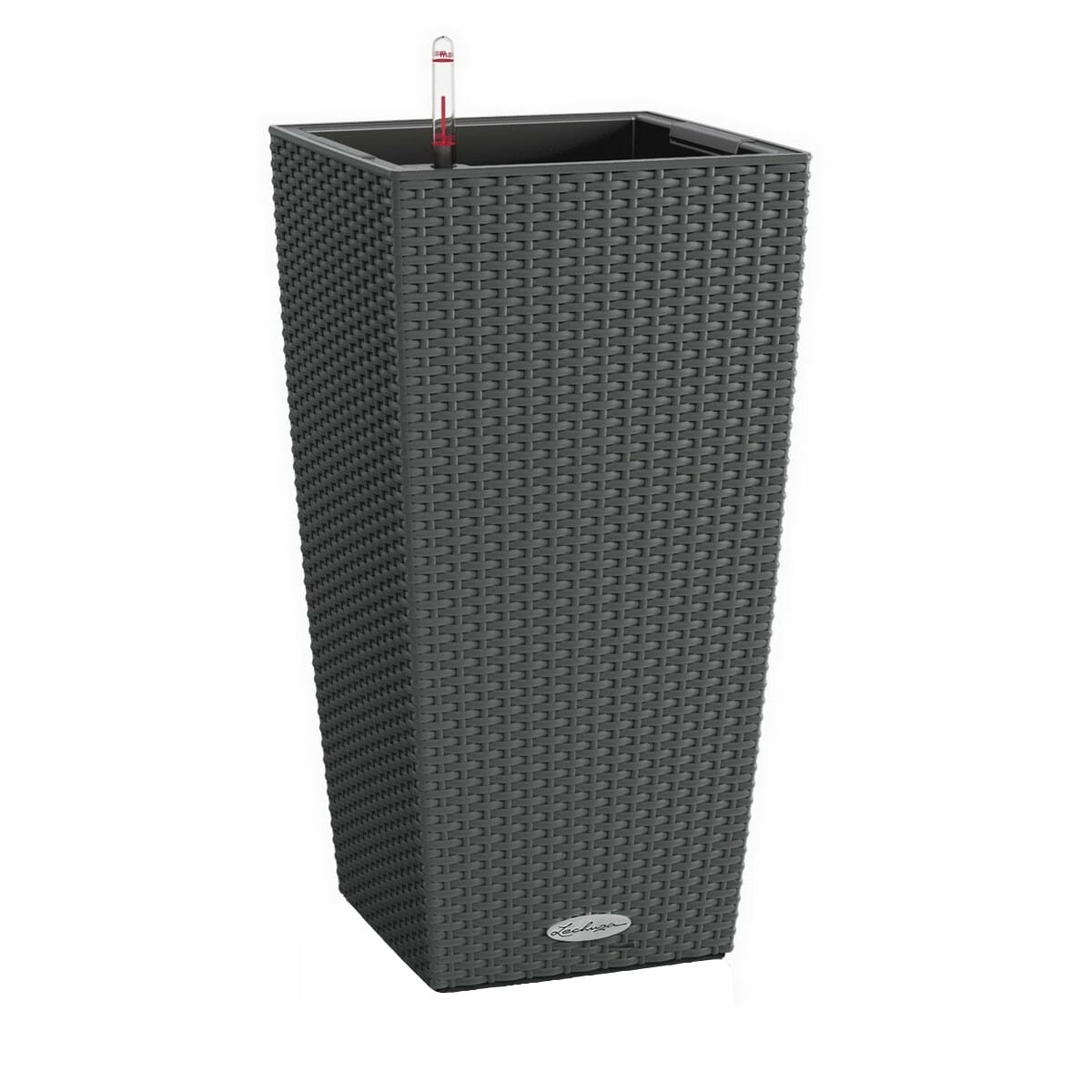 Кашпо Lechuza Cubico Cottage 30 с автополивом, 30x30 H56, гранит, матовый/Горшок для цветов Лечуза 14 л