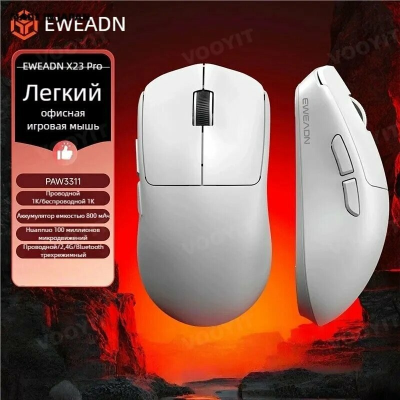 EWEADN Игровая мышь беспроводная X23 Pro, Проводной/2.4G/Bluetooth, белый
