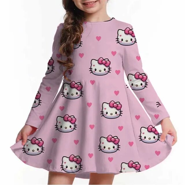 Это платье с длинными рукавами Hello Kitty идеально подойдет девочкам для вечеринок и детских каникул весной, а также для повседневной носки осенью.