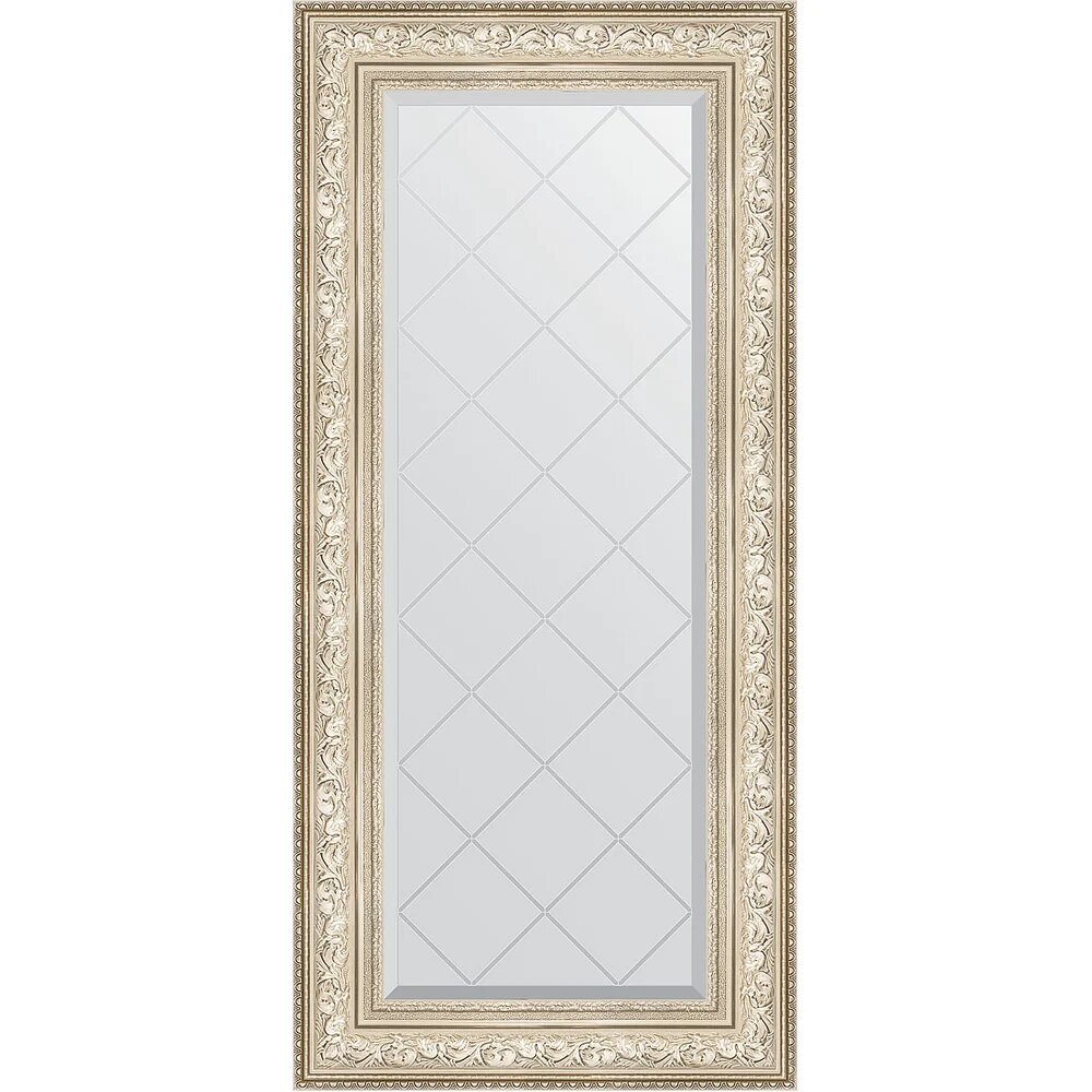 Зеркало EVOFORM с гравировкой в багетной раме - виньетка серебро 109 мм (60x130 см) BY 4082