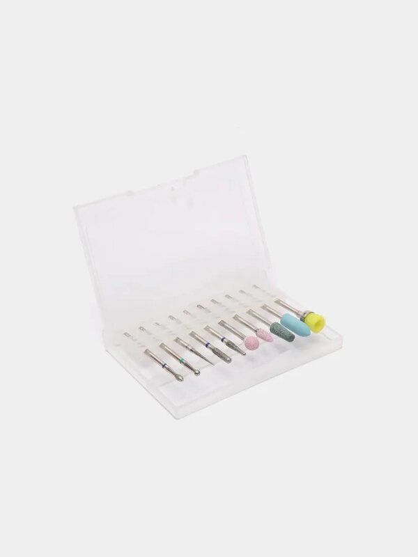 Набор алмазных фрез для маникюра и педикюра в органайзере, набор из 10 штук