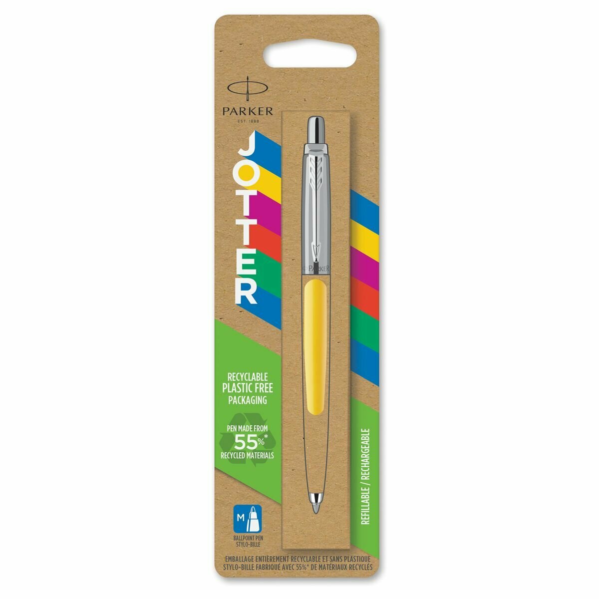 Ручка шариковая PARKER "Jotter Orig Yellow", корпус желтый, детали хром, блистер, синяя